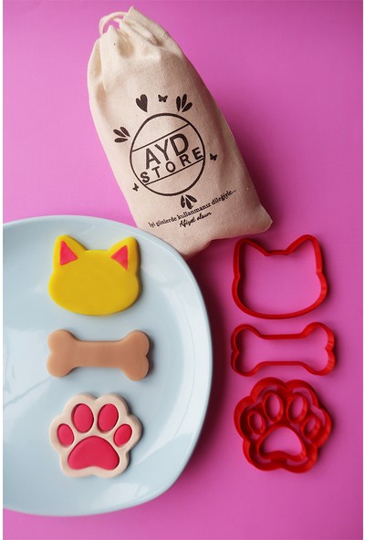 444 Marka Kedi, Kemik, Pati 3'lü Set Kurabiye Kalıbı