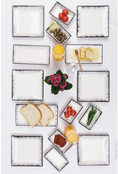 15 Parça Kahvaltı Seti | 6 Kişilik Kahvaltı Seti | Fırça Desenli 15 Parça Kahvaltı Seti | 6 Kişilik Kahvaltı Seti | Fırça Desenli