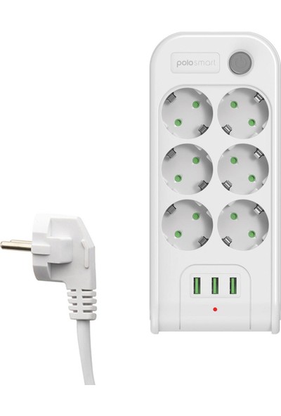 Polosmart MP10 Termal Akım Korumalı 6'lı Uzatma Kablosu 2m Beyaz
