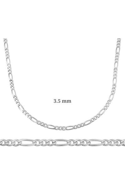 Nikadu 3.5 mm Gümüş Figaro Zincir - 100 Mikron