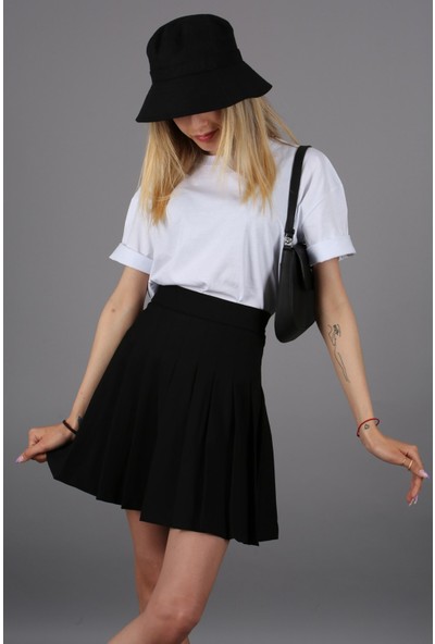 Madmext Siyah Pileli Basic Kadın Etek MG1484 Madmext Siyah Pileli Basic Kadın Etek MG1484