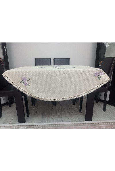 Deniz Yıldızı Home Buldan Bezi Kanaviçe Dantelli Yuvarlak Masa Örtüsü Deniz Yıldızı Home Buldan Bezi Kanaviçe Dantelli Yuvarlak Masa Örtüsü