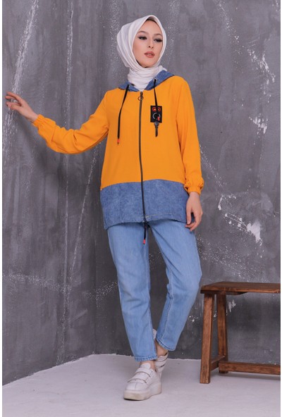 İmaj Butik Kot Detaylı Armalı Tesettür Hırka/hardal İmaj Butik Kot Detaylı Armalı Tesettür Hırka/hardal