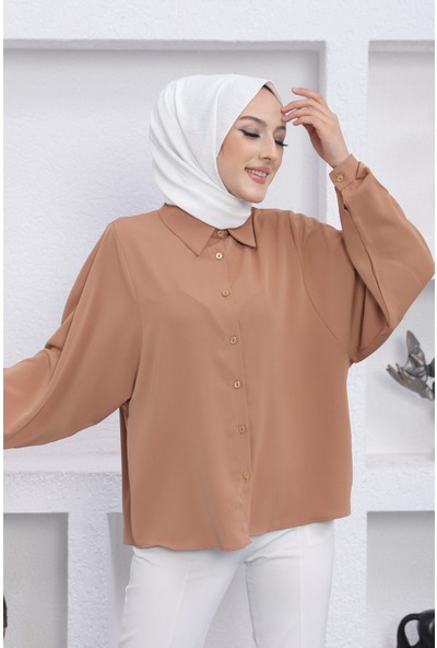 İmaj Butik Geniş Kesim Tesettür Gömlek/camel