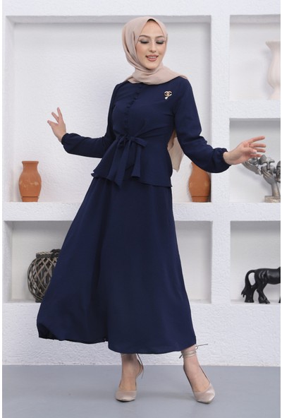 İmaj Butik Üst Düğmeli Bağlama Detaylı Etekli Tesettür Takım/lacivert