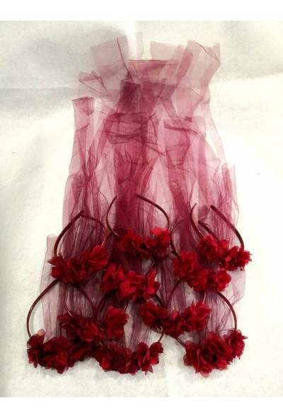 Modajico Kına Gecesi Lazer Güllü Tüllü Nedime Tacı Bordo 10'lu