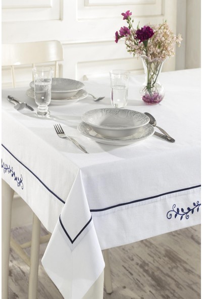 Ödel Home Buldan Keteni Lacivert Biyeli Zarif Işlemeli Masa Örtüsü Ödel Home Buldan Keteni Lacivert Biyeli Zarif Işlemeli Masa Örtüsü