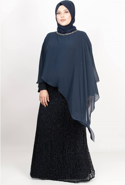 Pelerinli Abiye Lacivert MDA2127