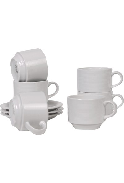 Kütahya Porselen Kütahya Ince Çizgili 12 Parça Rey Çay Kahve Fincan Seti