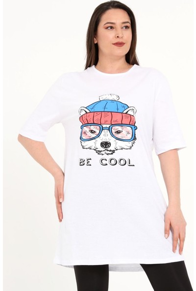 Siyezen Büyük Beden Kurt Baskılı Tunik T-Shirt Beyaz Siyezen Büyük Beden Kurt Baskılı Tunik T-Shirt Beyaz