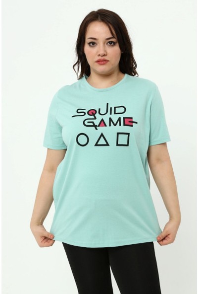 Siyezen Büyük Beden Squid Game Baskılı T-Shirt Mint Yeşili Siyezen Büyük Beden Squid Game Baskılı T-Shirt Mint Yeşili