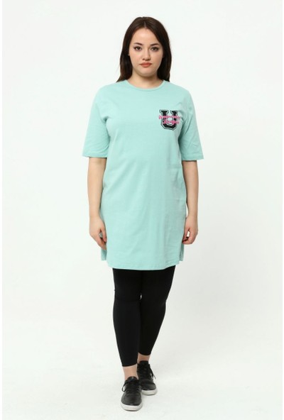 Siyezen Büyük Beden Baskılı Tunik T-Shirt Mint Yeşili Siyezen Büyük Beden Baskılı Tunik T-Shirt Mint Yeşili