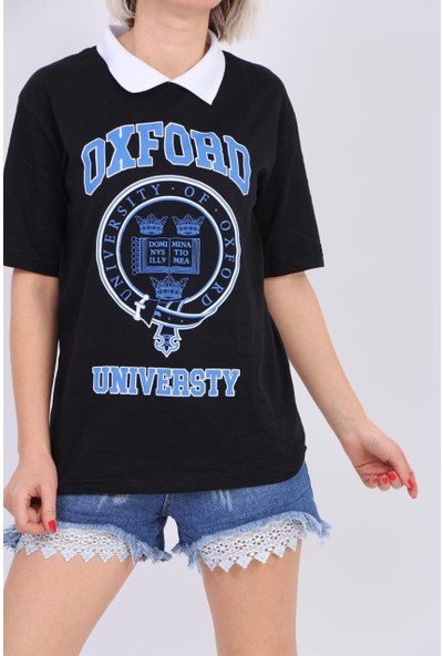 Gömlek Yaka Oxford Tişört Siyah