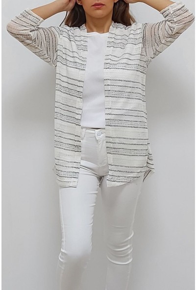 Luwi Shopping Baharlık Çizgi Desenli Beyaz Hırka