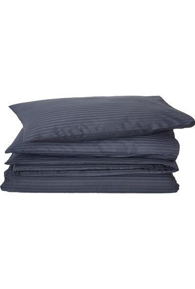 Komfort Home Çift Kişilik Çizgili Pamuk Saten Nevresim Seti / Antrasit Komfort Home Çift Kişilik Çizgili Pamuk Saten Nevresim Seti / Antrasit