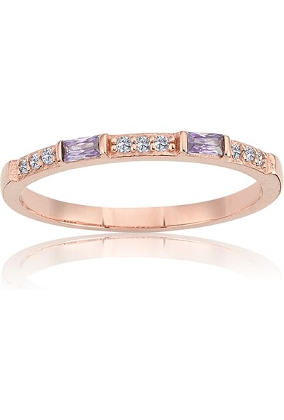 Anka Taşlı Baget Amatist Altın Yüzük