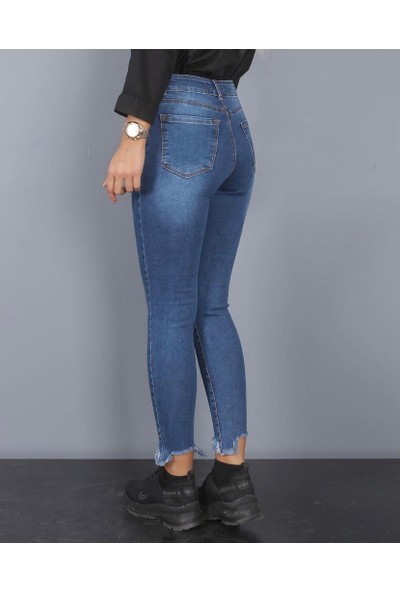 Caernarfonshire Kadın Paça Detaylı Likralı Kot Pantolon