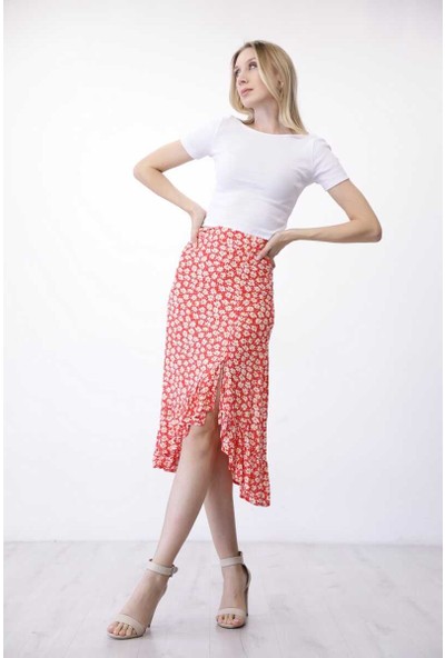 Modaline Ipli Çiçek Desenli Etek