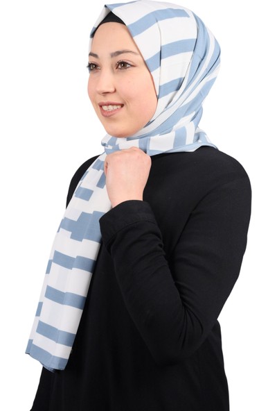 Moda Kaşmir Mavi-Beyaz Serisi Medine Ipeği Şal - Desen-02 - Renk-08