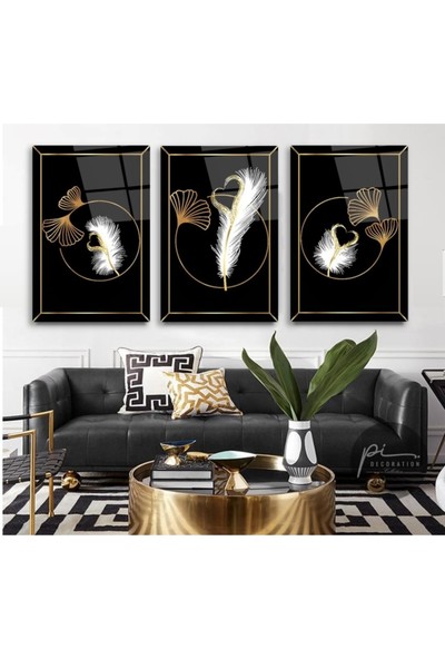 Pi Dekorasyon Tüyler Triple Cam Tablo