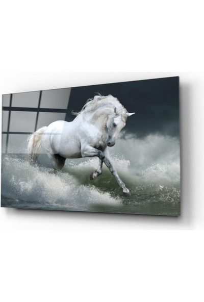 Pi Dekorasyon Dalgalar ve At Cam Tablo