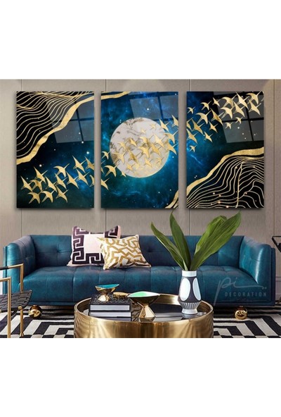 Pi Dekorasyon Gold Kuşlar Triple Cam Tablo Pi Dekorasyon Gold Kuşlar Triple Cam Tablo