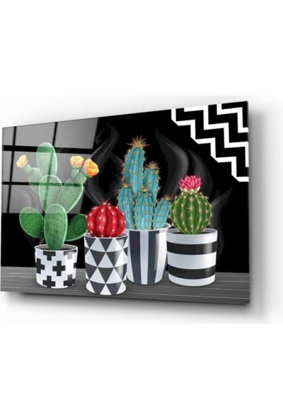 Pi Dekorasyon Kaktüs Desenli Baskılı Cam Tablo 60X90 cm