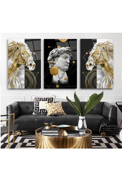 Pi Dekorasyon Gold Atlar Triple Cam Tablo Pi Dekorasyon Gold Atlar Triple Cam Tablo