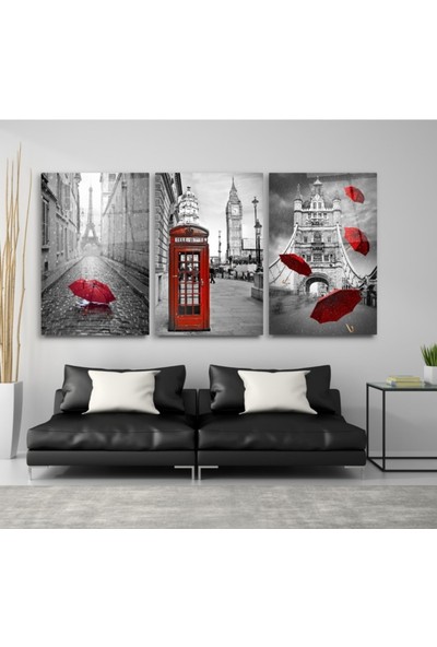 Pi Dekorasyon Kırmızı Triple Cam Tablo