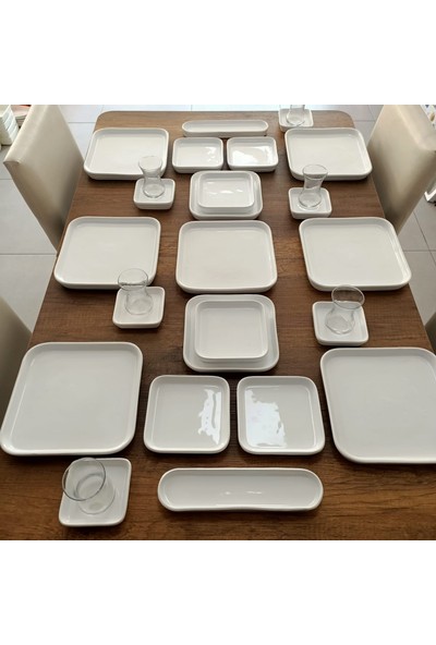 Bi Bu Evim 6 Kişilik 29 Parça Beyaz Kare Seramik Kahvaltı Takımı