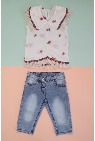 Minimio Kids Kız Çocuk Nakış İşlemeli Kot Takım