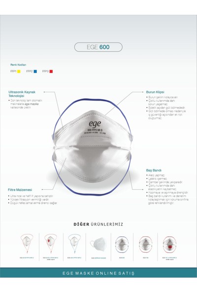 Ege Maske Ege 600 Ffp2 Nr D N95 Ventilsiz Maske 40'lı Ege Maske Ege 600 Ffp2 Nr D N95 Ventilsiz Maske 40'lı