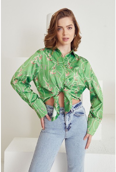 Zincir Desen Saten Gömlek-Yeşil Zincir Desen Saten Gömlek-Yeşil