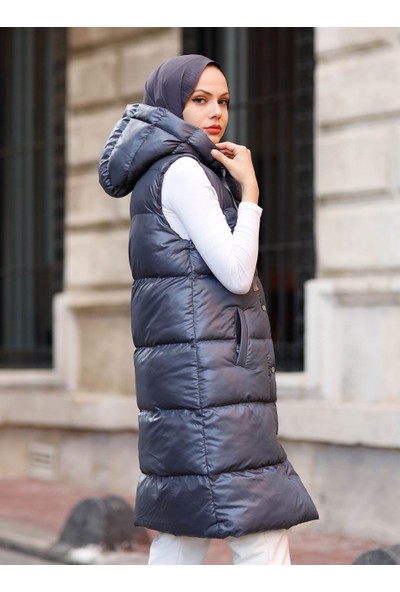 Kalın Dolgulu Şişme Yelek Gri