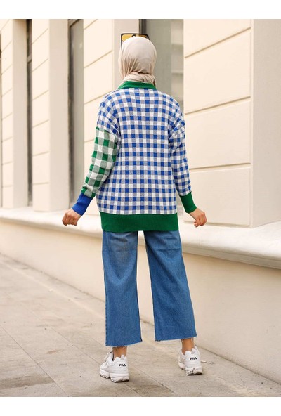 Damalı Hırka Mavi-Yeşil