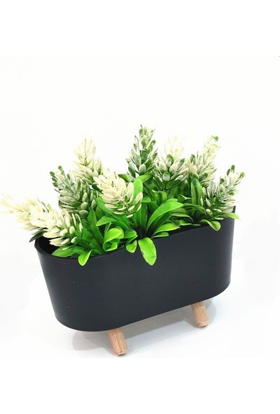 Renkli Ahşap Ayaklı Yapay Çiçekli Saksı 16 x 10 cm