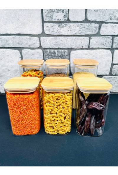6 Adet 2 Boy Bambu Kapaklı Borosilikat Cam Kavanoz Saklama Kabı 1100-1400ML 6 Adet 2 Boy Bambu Kapaklı Borosilikat Cam Kavanoz Saklama Kabı 1100-1400ML