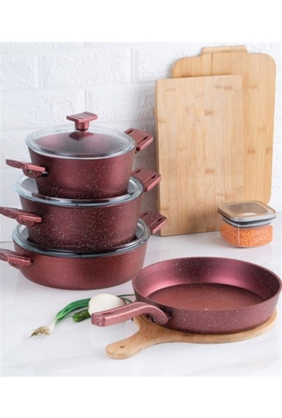 Yzhome 7 Parça Lüks Granit Ezme Tencere Tava Set (3 Tencere 1 Tava) Yzhome 7 Parça Lüks Granit Ezme Tencere Tava Set (3 Tencere 1 Tava)