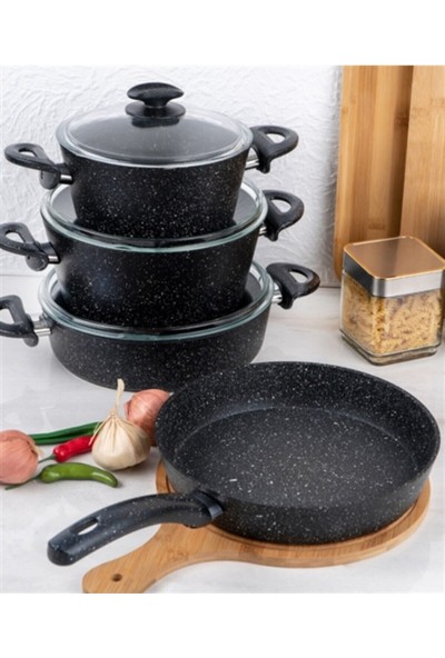 Yzhome 7 Parça Lüks Granit Ezme Tencere Tava Set (3 Tencere 1 Tava) Yzhome 7 Parça Lüks Granit Ezme Tencere Tava Set (3 Tencere 1 Tava)
