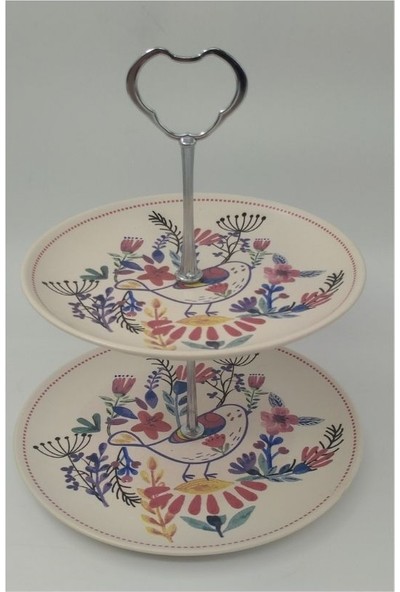 Otantik Depo 2 Katlı Keramika Kurabiyelik, Meyvelik, Sunumluk