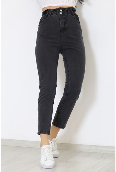 Bkmc Beli Lastikli Mom Pantolon Füme