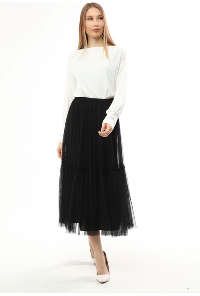 Asees Lastikli Büzgülü Tül Etek