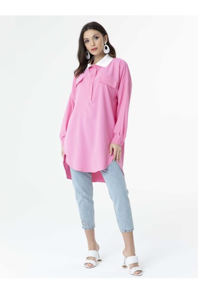 Düğme Detaylı Tunik - Pembe - Loreen Düğme Detaylı Tunik - Pembe - Loreen