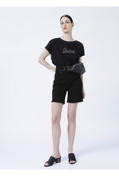 Fabrika Zell Normal Bel Basic Düz Siyah Kadın Şort