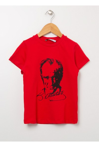 Limon Bisiklet Yaka Standart Kalıp Baskılı Kırmızı Çocuk T-Shirt - Msa-03