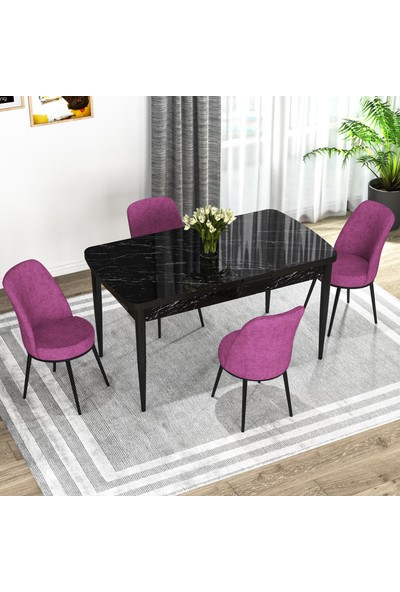 Rovena Bade Serisi 70X114 Siyah Mermer Desenli Açılabilir Mutfak Masası Takımı +4 Mor Sandalye Rovena Bade Serisi 70X114 Siyah Mermer Desenli Açılabilir Mutfak Masası Takımı +4 Mor Sandalye