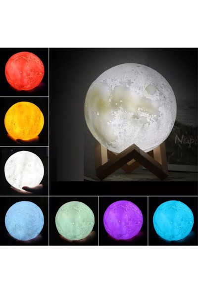 Şifainur Ahşap Standlı 3D Moonlight Dokunmatik Renk Değiştiren Ay Gece Lambası USB Şifainur Ahşap Standlı 3D Moonlight Dokunmatik Renk Değiştiren Ay Gece Lambası USB