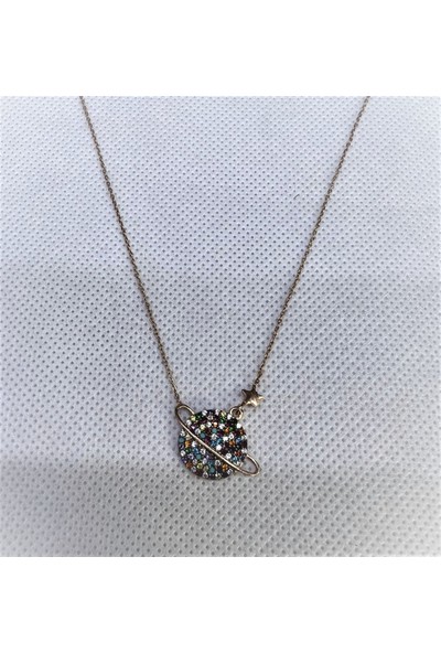 925 Ayar Gümüş Renkli Taşlı Gezegen Kolye