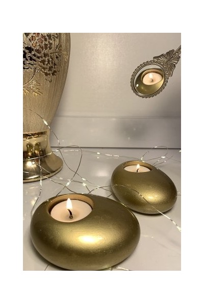Ordoveni Altıni Renk Taş Tealight Mumluk 4'lü Ordoveni Altıni Renk Taş Tealight Mumluk 4'lü