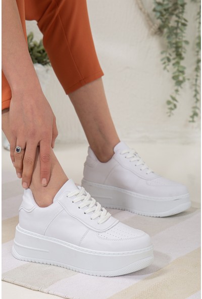 Beyaz Sneakers Yüksek Tabanlı 5 cm Spor Ayakkabı